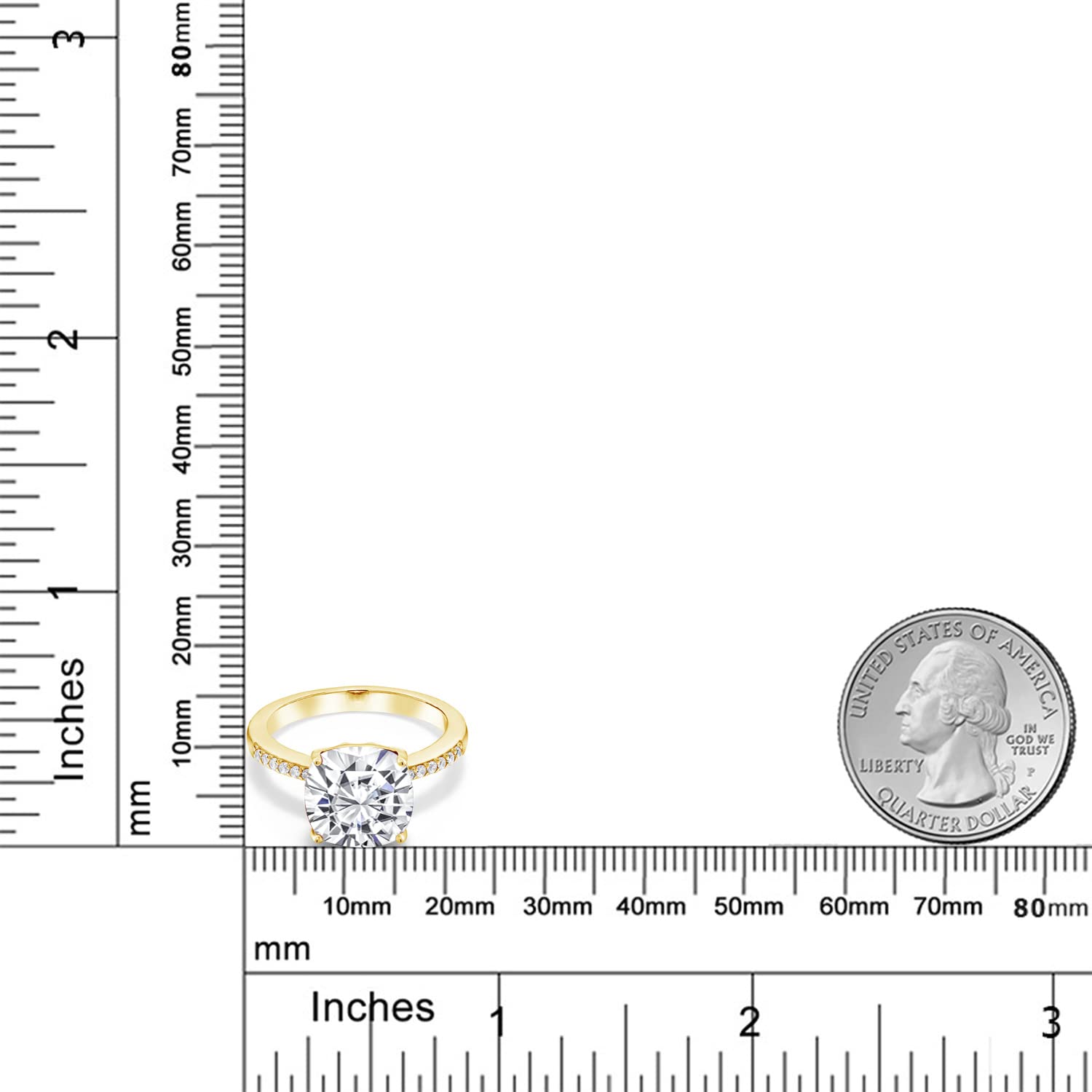 Gem Stone King 18K Yellow Gold Plated Silver 10MM Cushion Gemstone Birthstone Engagement Ring | Wedding Anniversary Promise Ring For Women | Available In Size 5, 6, 7, 8, 9