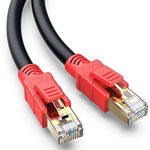 Mopfxt Cat 8 Outdoor Ethernet Cable 300 ft, Shielded 26AWG 40Gbps 2000Mhz SFTP, Heavy Duty High Speed Cat8 Outdoor Ethernet LAN Network RJ45 Cable- in Wall, Weatherproof for Router, Modem, Gaming