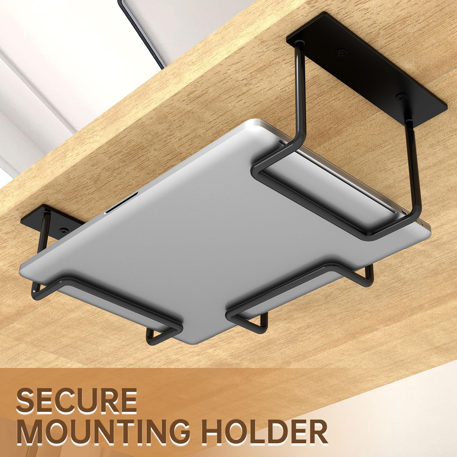 FOROIRON Under Desk Laptop Mount, Under Desk Shelf Bracket Compatible with Devices Maximum 2.7β Tall, Aluminum Under Desk Laptop Holder Tray,Durable Under Desk Shelf for Laptop/Keyboard Storage