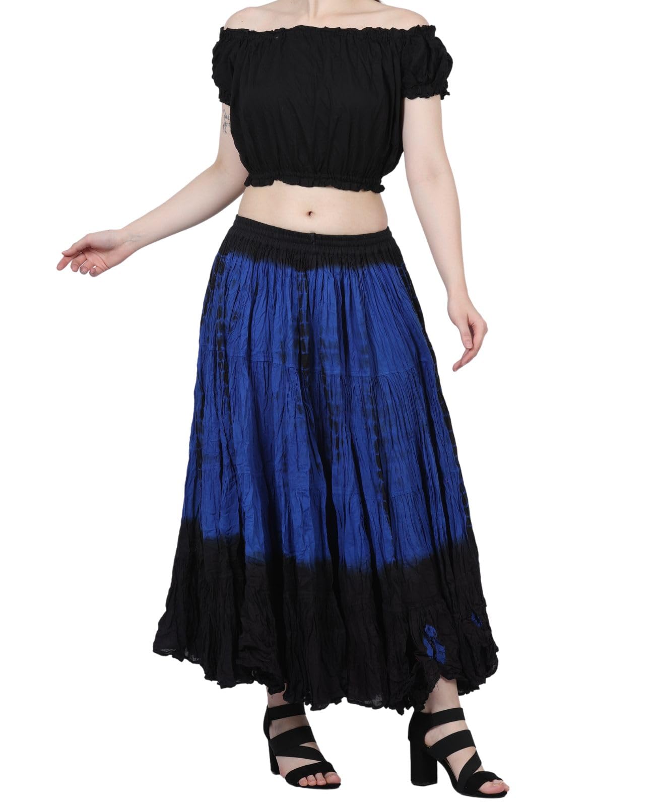 Wevez Women's American 25 Yard Cotton Skirt (Blue Tie Dye)