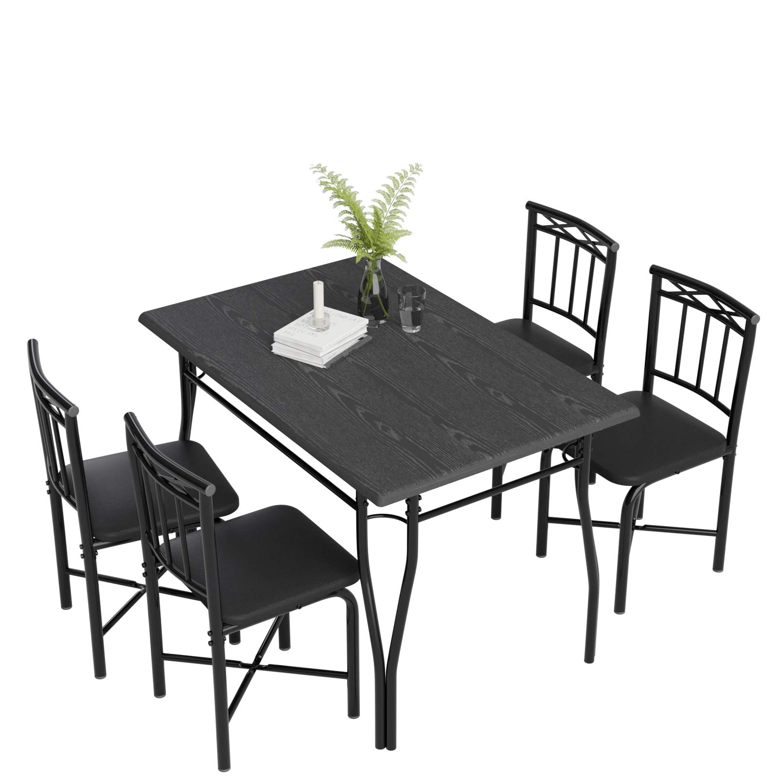 Easyzon Dining Table Set for 4 Black, Kitchen Table and Chairs for 4, Space Saving Dining Room Set for Apartment, Counter Height Breakfast Nook Table Set, Dinner Table Dinette Set for 4, Wood