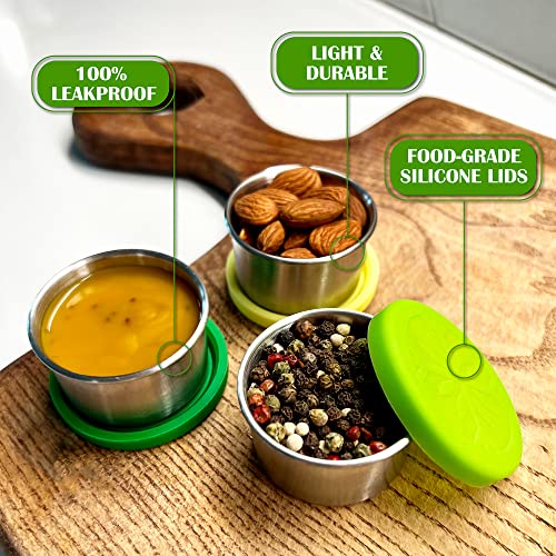 WEST BROS Leakproof Salad Dressing Container To Go 3 x 1.7oz, Small Stainless Steel Condiment Containers with Lids, Sauce Containers For Lunch, Dressing Cups with Lids, Sauce Cups Dip Containers Box