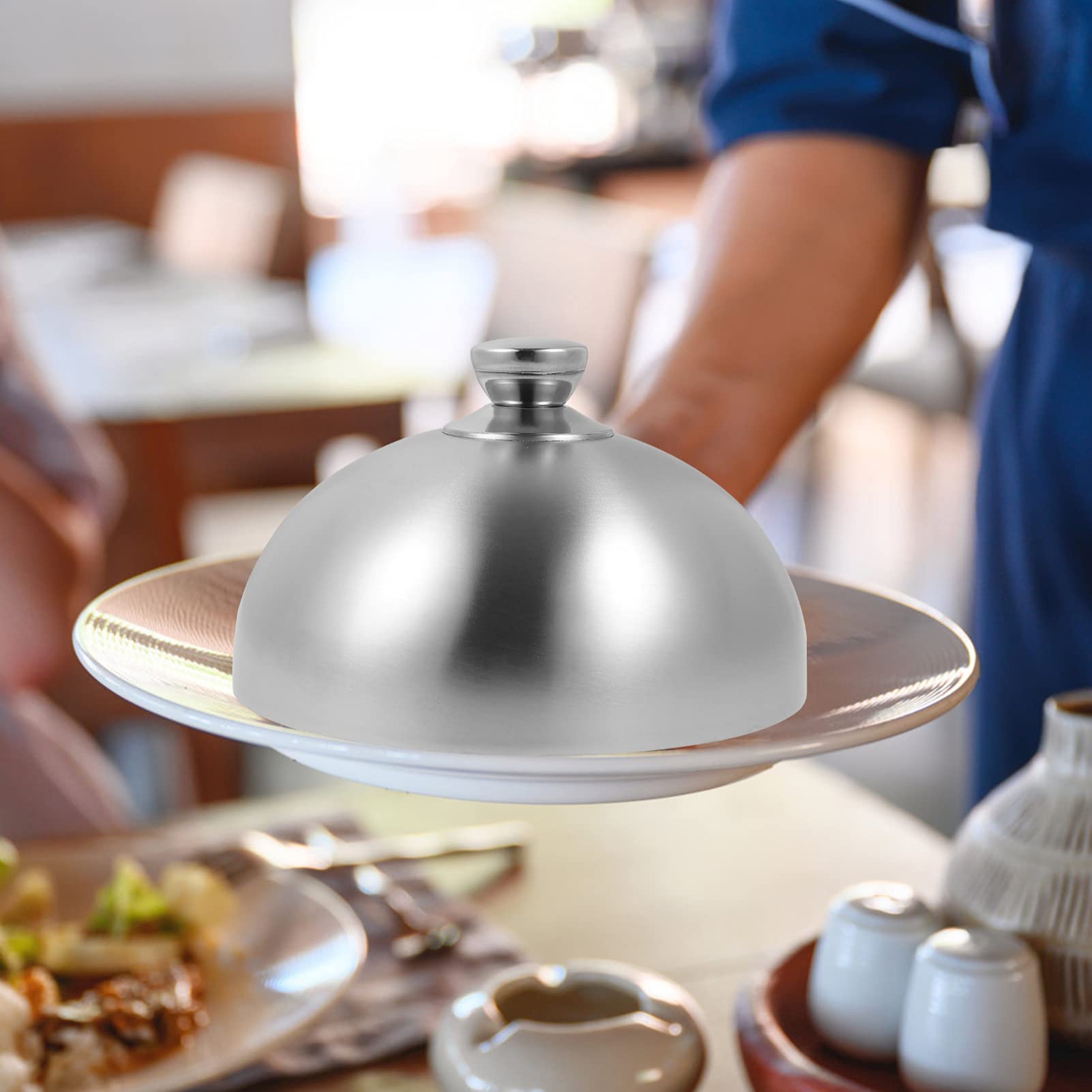 Hemoton Stainless Steel Food Cover Cheese Melting Serving Dome Dish Steak Cover Basting Steaming Cover Serving Dish Lid for Flat Top Griddle Grill Restaurant Home Kitchen (10 inch)
