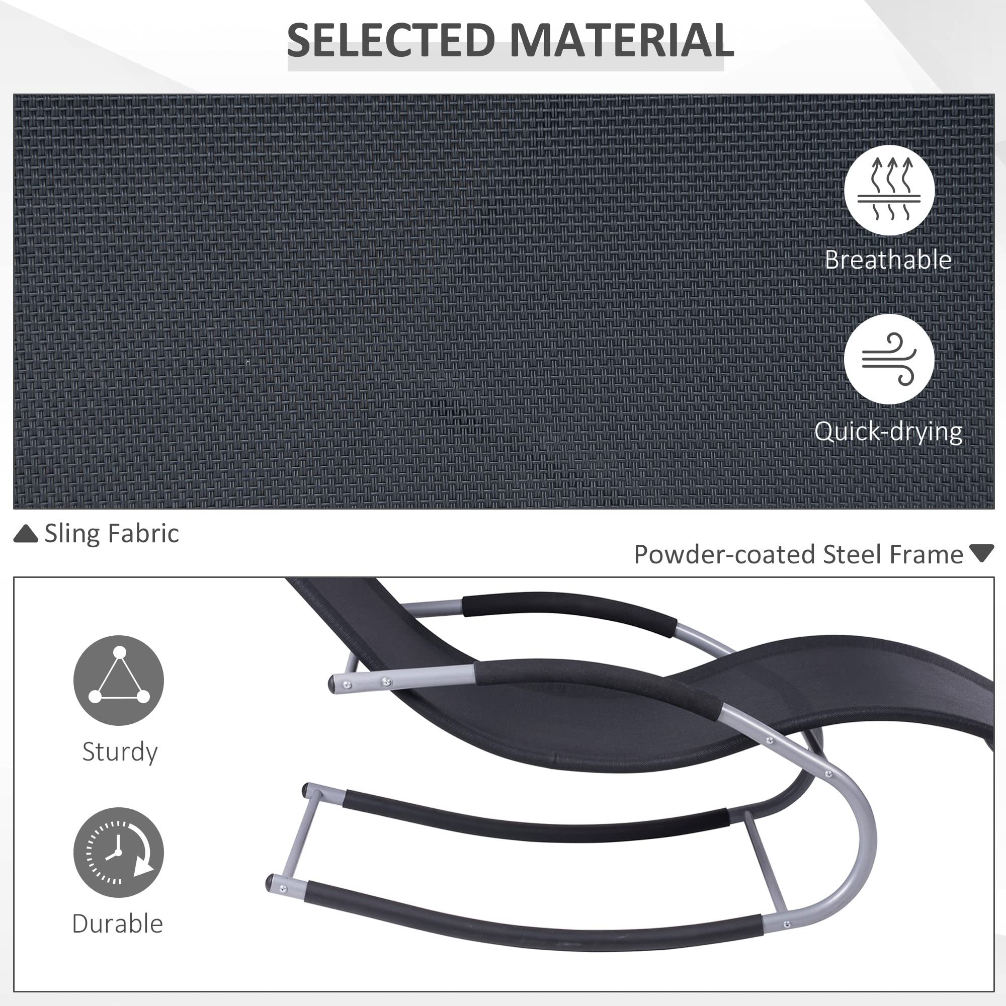 Outsunny Zero Gravity Rocking Chair Outdoor Chaise Lounge Chair Recliner Rocker with Detachable Pillow and Weather-Resistant Fabric for Patio, Deck, Pool, Black