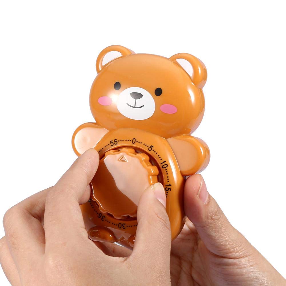 HERCHR Kitchen Timer, Mechanical Kitchen Timer Cute Bear Timer Kitchen Cooking Timer Wind Up 60 Minutes Manual Countdown Timer Visual Mechanical Timer for Classroom, Home, Study and Cooking, Brown