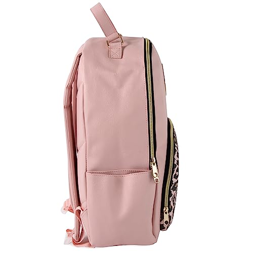 Emma & Chloe Pastel Pink Leopard Waterproof Vinyl Backpack for Commuting, Traveling (Pink Leopard)