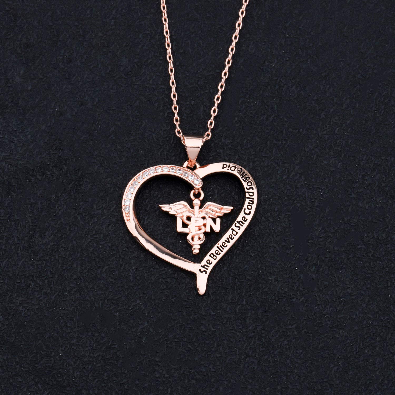 ENSIANTH LPN Gift LPN Necklace Licensed Physicians Nurse Gift Nursing Student She Believed She Could So She Did Inspiration Gift (LPN NE RG)