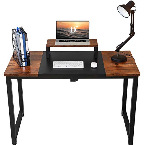 DOUBLERUI Computer Desk 47", Home Office Writing Study Laptop Table,Modern Simple Style PC Desk with Splice Board, Black and Vintage