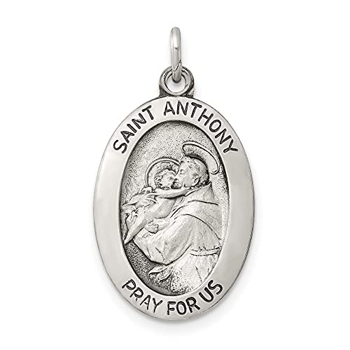 Diamond2Deal 925 Sterling Silver Antiqued Saint Anthony Medal Pendant Fine Jewelry for Women (L- 25 mm, W- 15 mm)