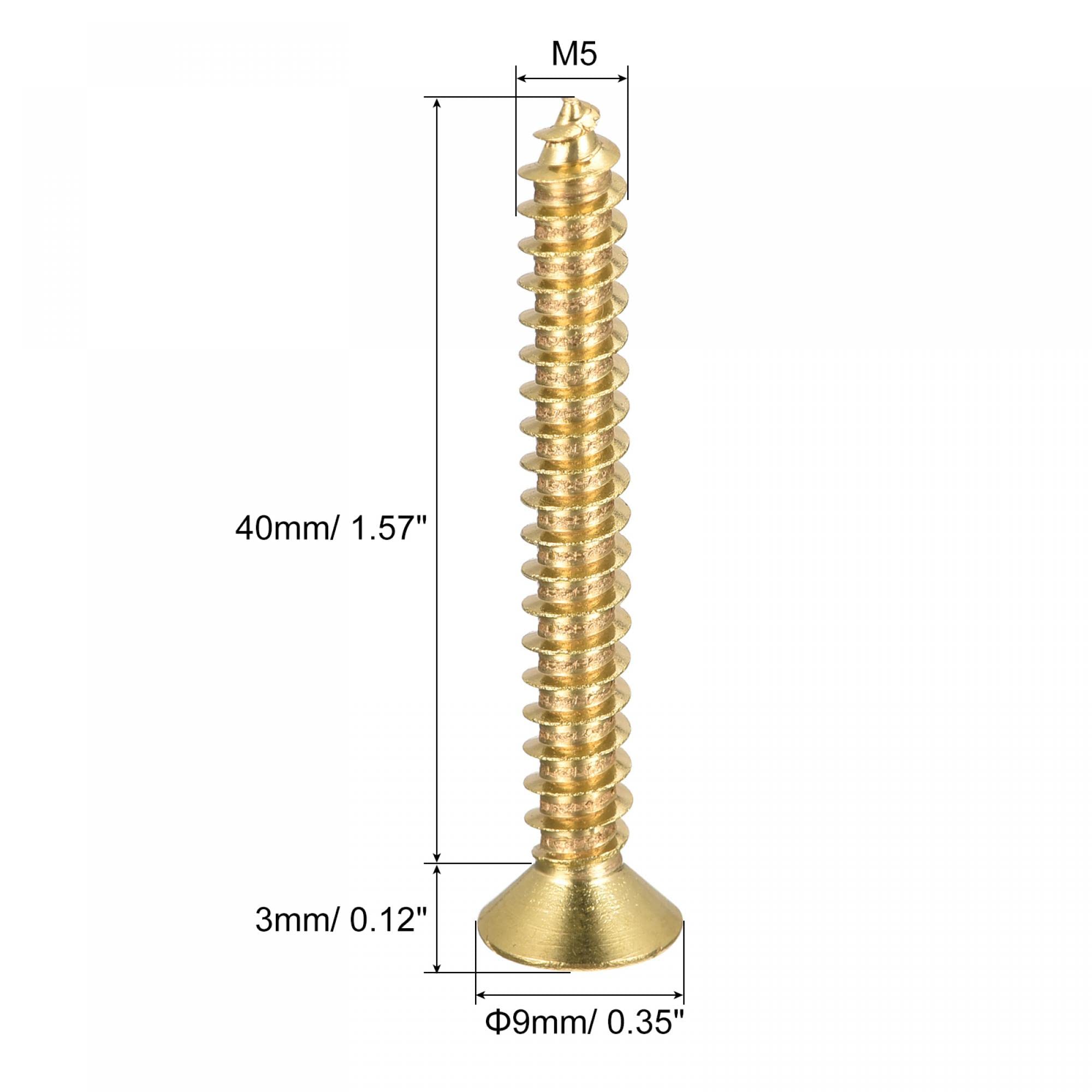 uxcell Brass Wood Screws, M5x40mm Phillips Flat Head Self Tapping Connector for Door Hinges, Wooden Furniture, Home Appliances 32Pcs