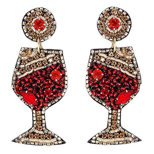 Emulily Handmade Beaded Wine Glass Post Earrings
