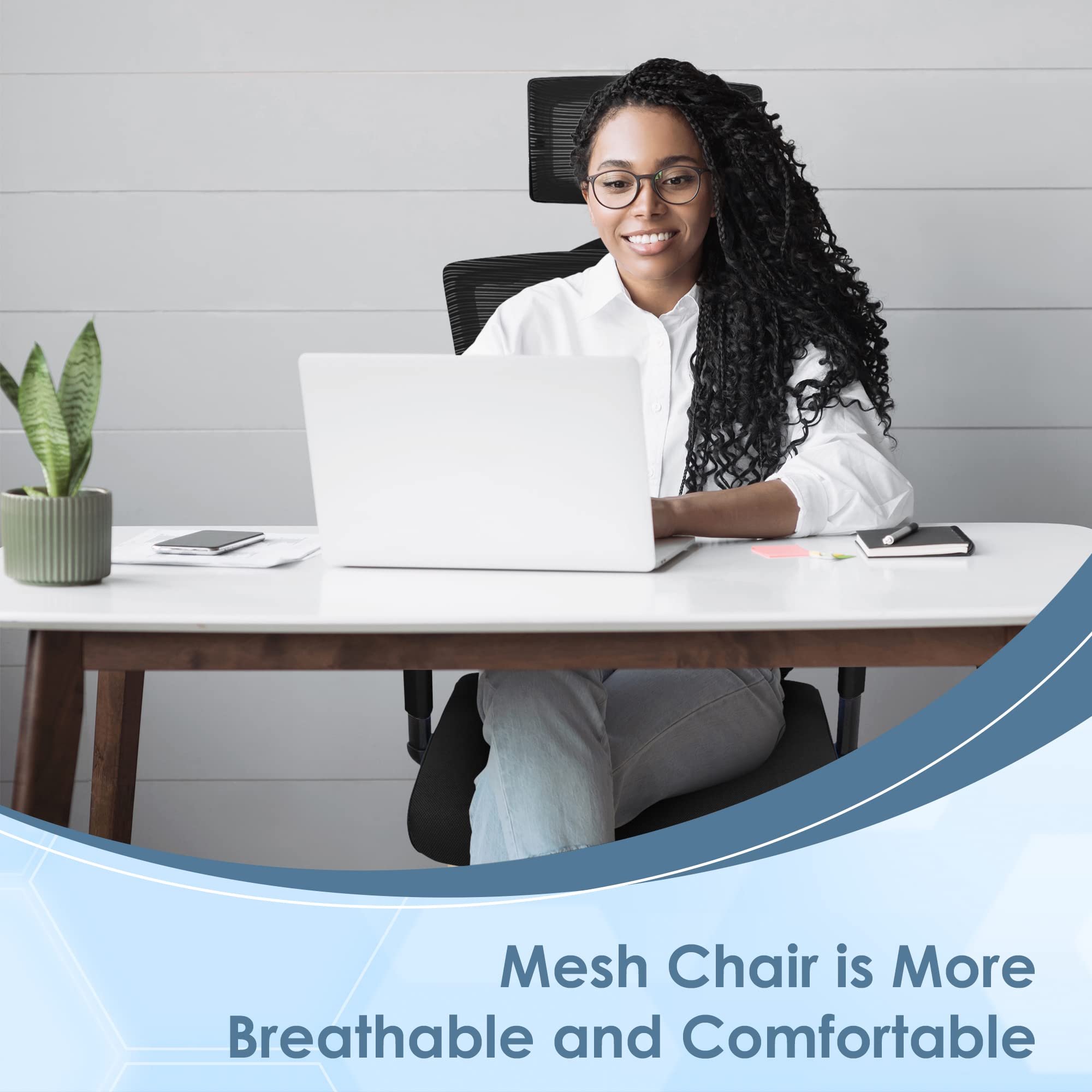Ergonomic Office Chair - Seat with Adjustable Mesh Headrest & High Back Support - Relieves Back Pressure & Provides Lumbar Support - Height Adjustable Reclining & Rolling Office Chair