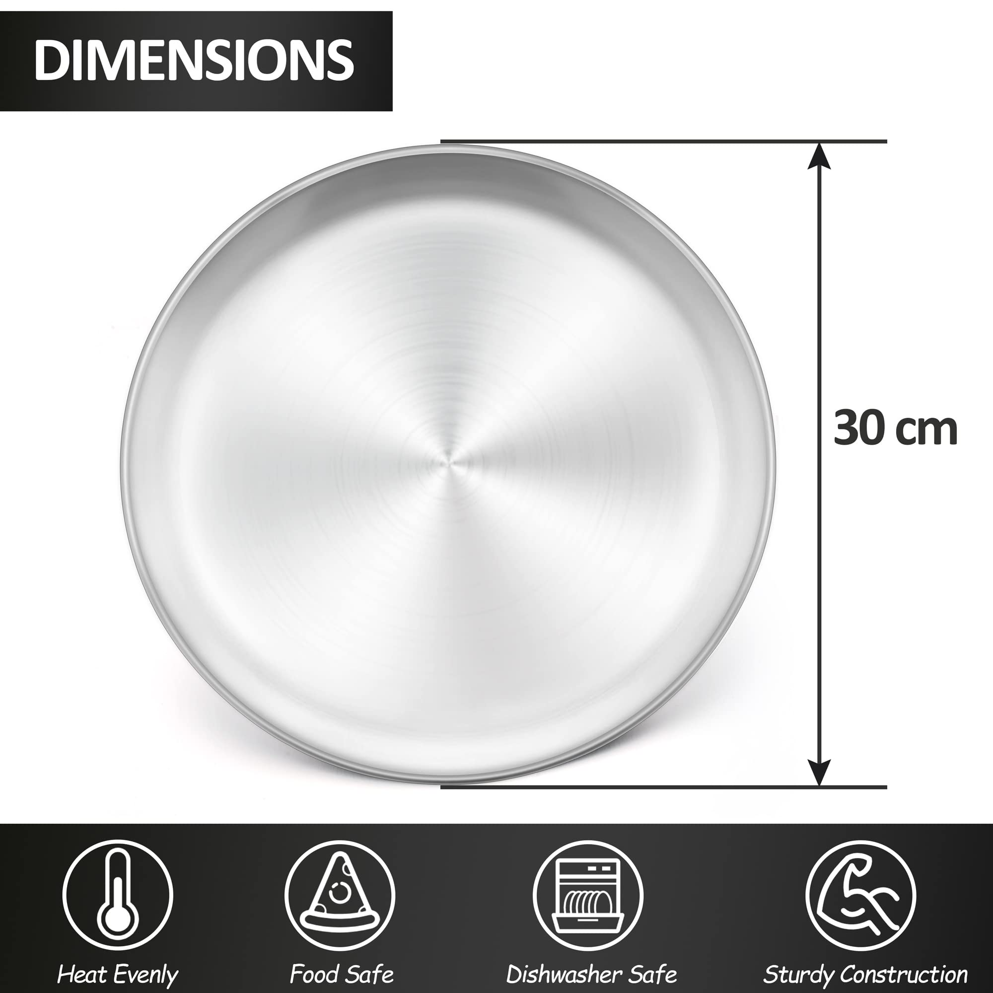 Herogo 12 Inch Stainless Steel Round Pizza Pan Set of 2, Large Healthy Pizza Tray Platter for Oven Baking Serving, Dishwasher Safe