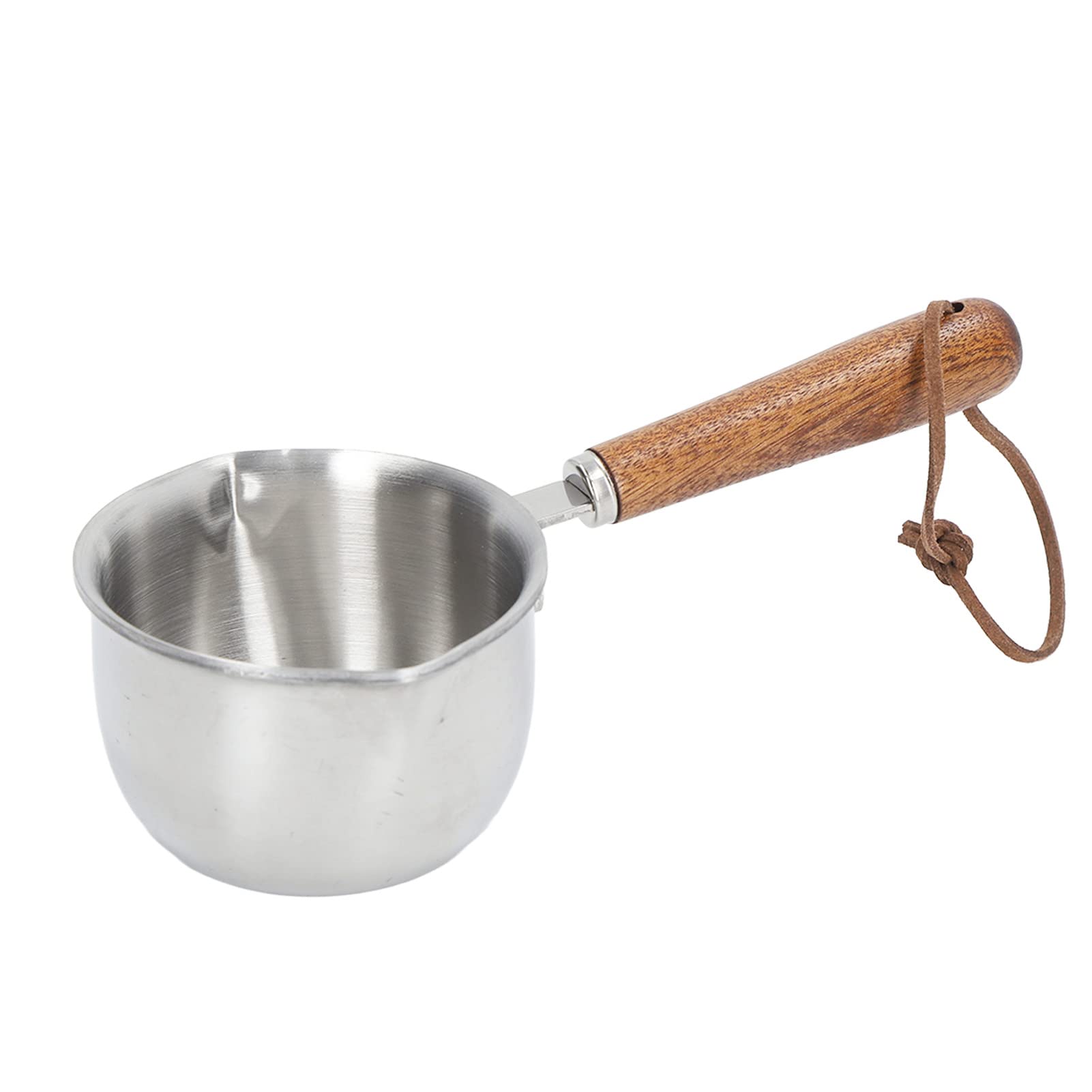 Fdit Dual Spout Warmer, Stainless Steel Mini Melting Pot with Wooden Handle, Multifunction Milk Pot Chocolate Melting Pan for Kitchen (120ML)