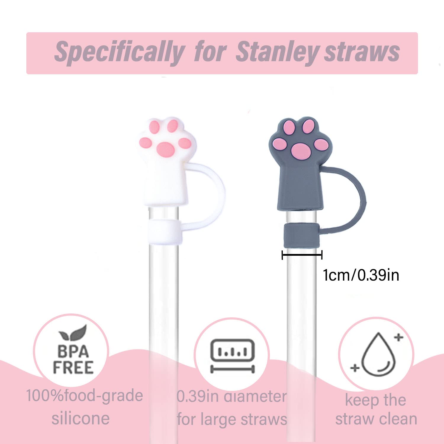 Horsdo 10mm Straw Cover for Stanley Cup,Dust-Proof Straw Cap Toppers,Reusable Silicone Soft Protector Cover for 0.4 inch/10mm Straws