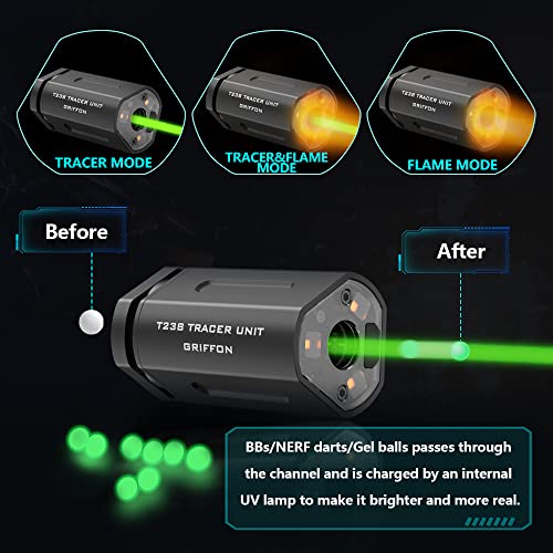 T238 Airsoft Tracer Unit, 14 CCW Thread Tracer Unit with Dynamic Gunfire Tracer for Small Airsoft/Gel Ball Blasters Accessories (Black)