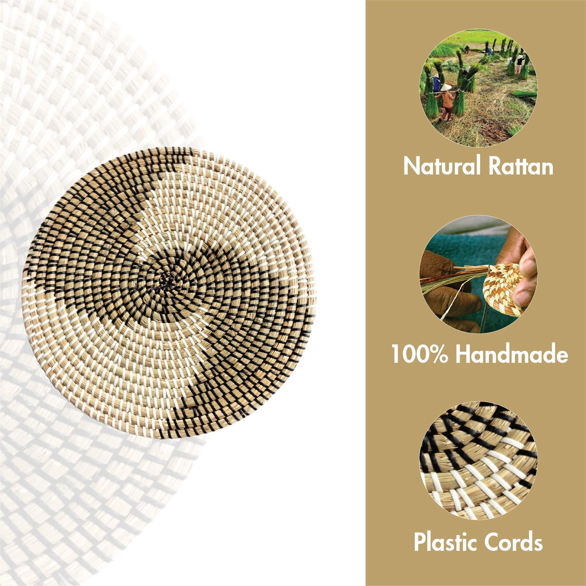 HNCmua Rattan Wall Decor - Boho Wall Hanging Decorative Plate - Woven Trivets Handmade Placemats for Dining Table - Rattan Trivets - Subtle Gifts for Friends (35cm/13.7in)