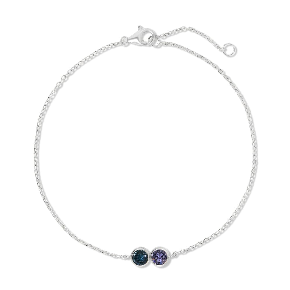 EVE'S ADDICTION Personalized Women's Sterling Silver 2 Stone CZ Simulated Birthstone Bracelet (6.75") - Personalized Bracelet for Mom - Personalized Jewelry - Gifts for Mom