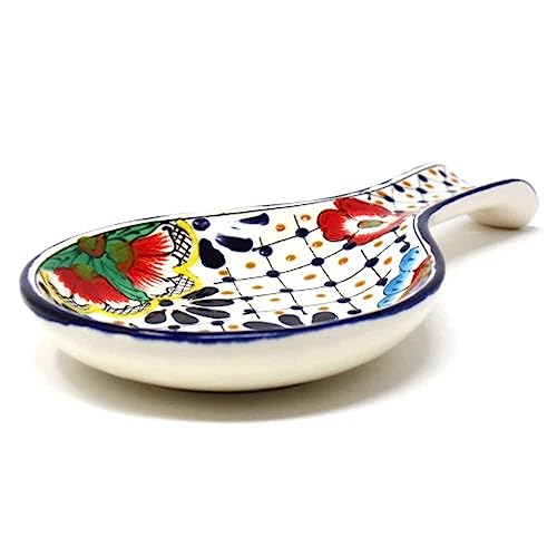 Handmade Pottery Spoon Rest, Dots & Flowers Encantada