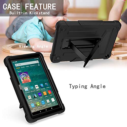 EpicGadget Case for Amazon Fire HD 8 / Fire HD 8 Plus (12th Generation, 2022 Released) - Heavy Duty Hybrid Protection Cover Case with Kickstand + 1 Screen Protector and 1 Stylus (Black/Black)