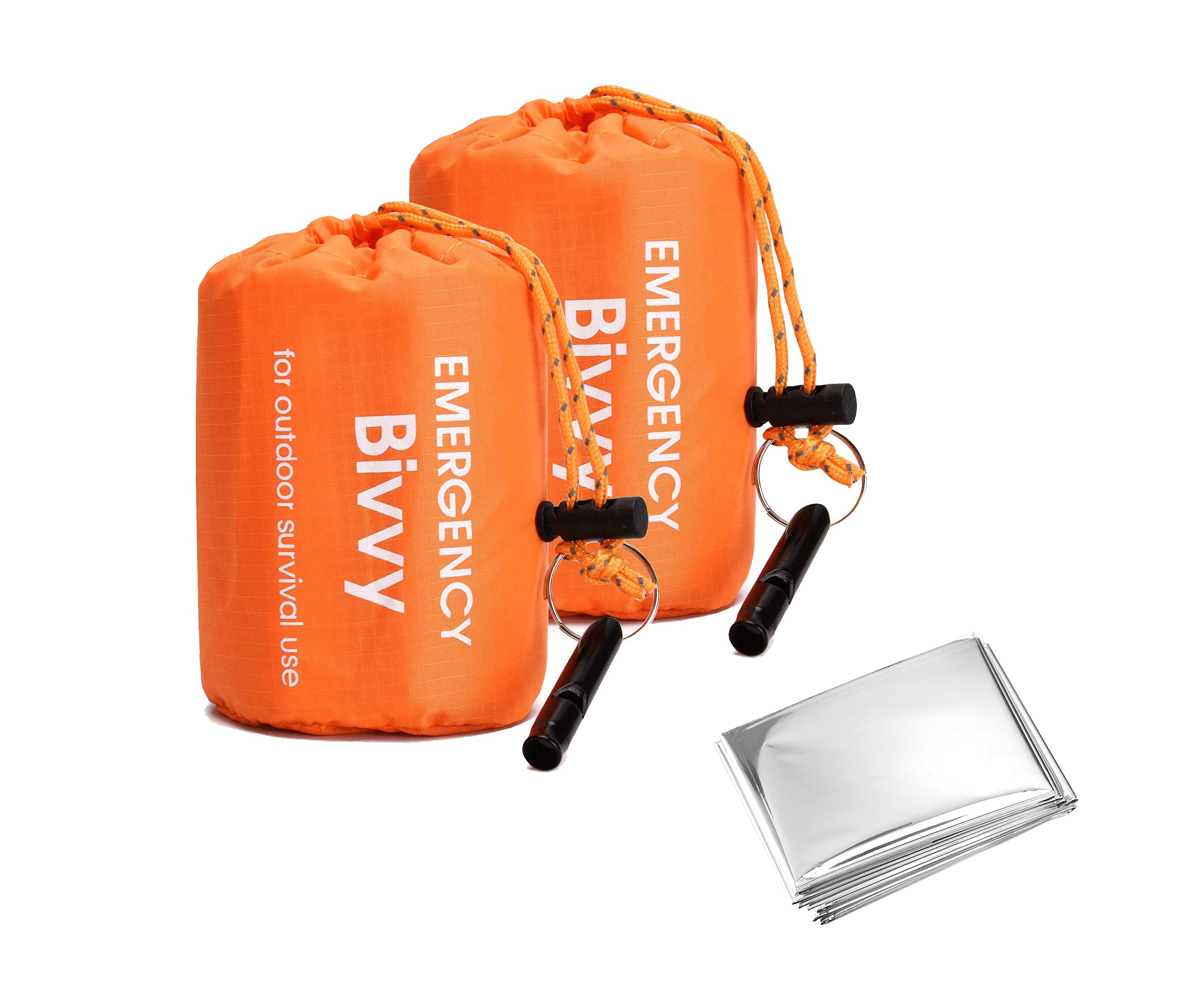 Emergency Sleeping Bag Survival Bivy Sack.Mylar Emergency Bivy Survival Rescue Blanket , Survival Gear for Outdoor, Hiking, Camping Includes Nylon Sack with Survival Whistle +Emergency blanket