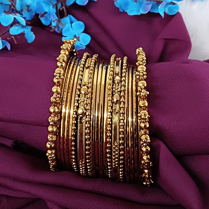 Efulgenz Indian Oxidized Bangle Bracelet Set for Women Antique Bangle Set Plain Metal Bangles Boho Bracelet Set Fashion Statement Jewelry for Women (18 Pcs), 2-8, Metal
