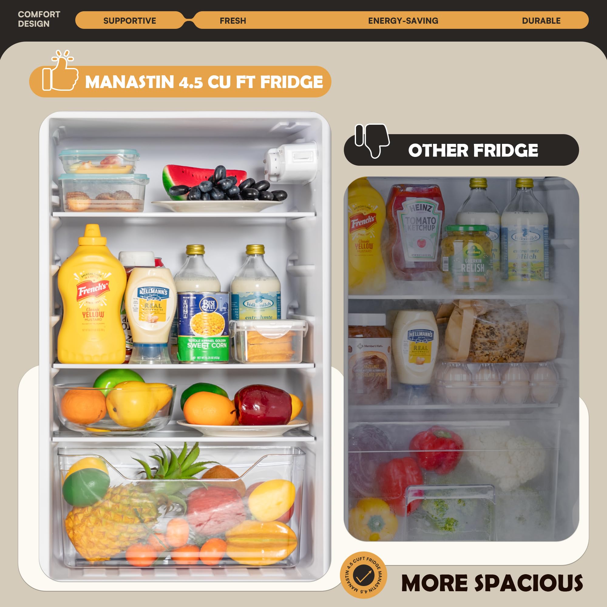 Manastin 4.5 Cu.ft Mini Fridge with Freezer, Small Refrigerator with 2 Doors for Office, Kitchen, Dorm and Bedroom, Mini Refrigerator with Adjustable Shelves (Black)