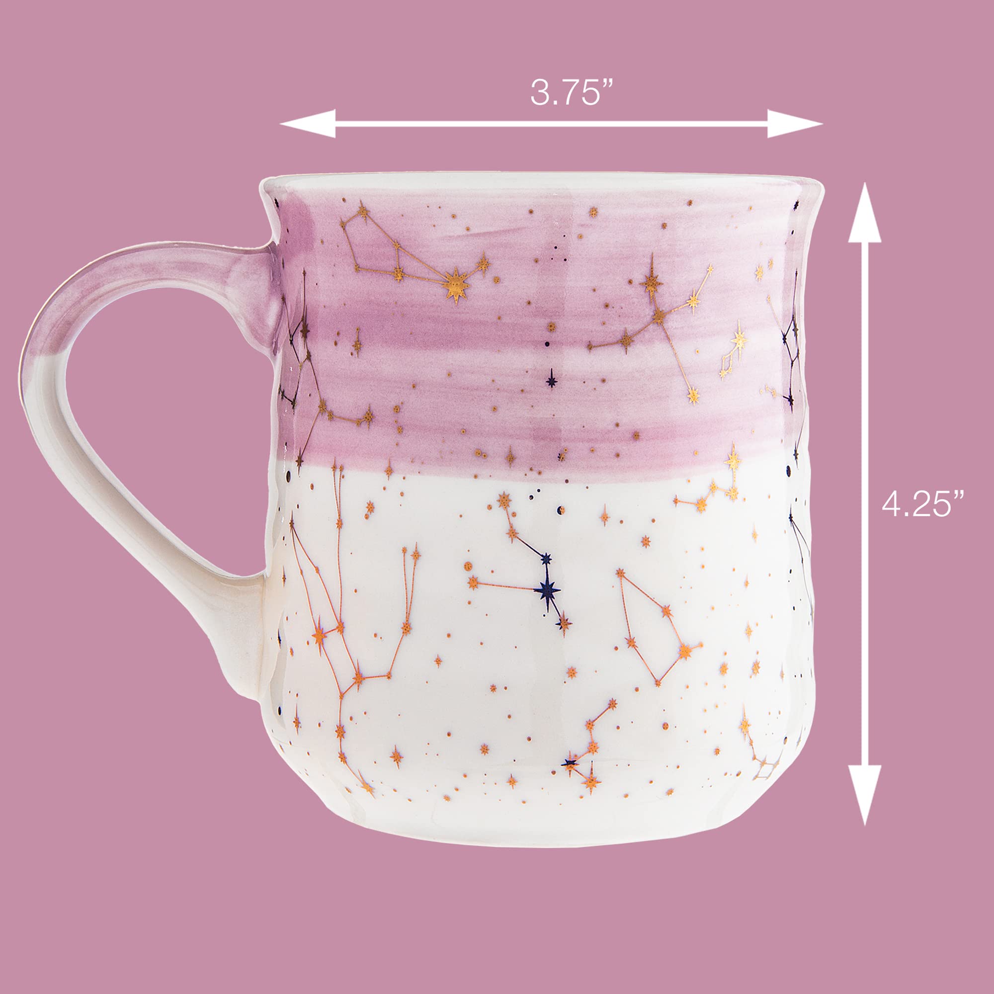 Dwell Studio Set of 2 Stoneware Coffee Mugs- Astrology Sign, Constellation Coffee Cups, Mugs for Tea, Latte, and Hot Chocolate, 17 oz (Light Blue and Pink)