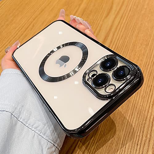 Spevert Magnetic Clear Case for iPhone 14 Pro with Camera Lens Protector Full Protection Case Compatible with MagSafe Elegant Anti-Scratch Case Cover 6.1 Inch - Gold (Gold)