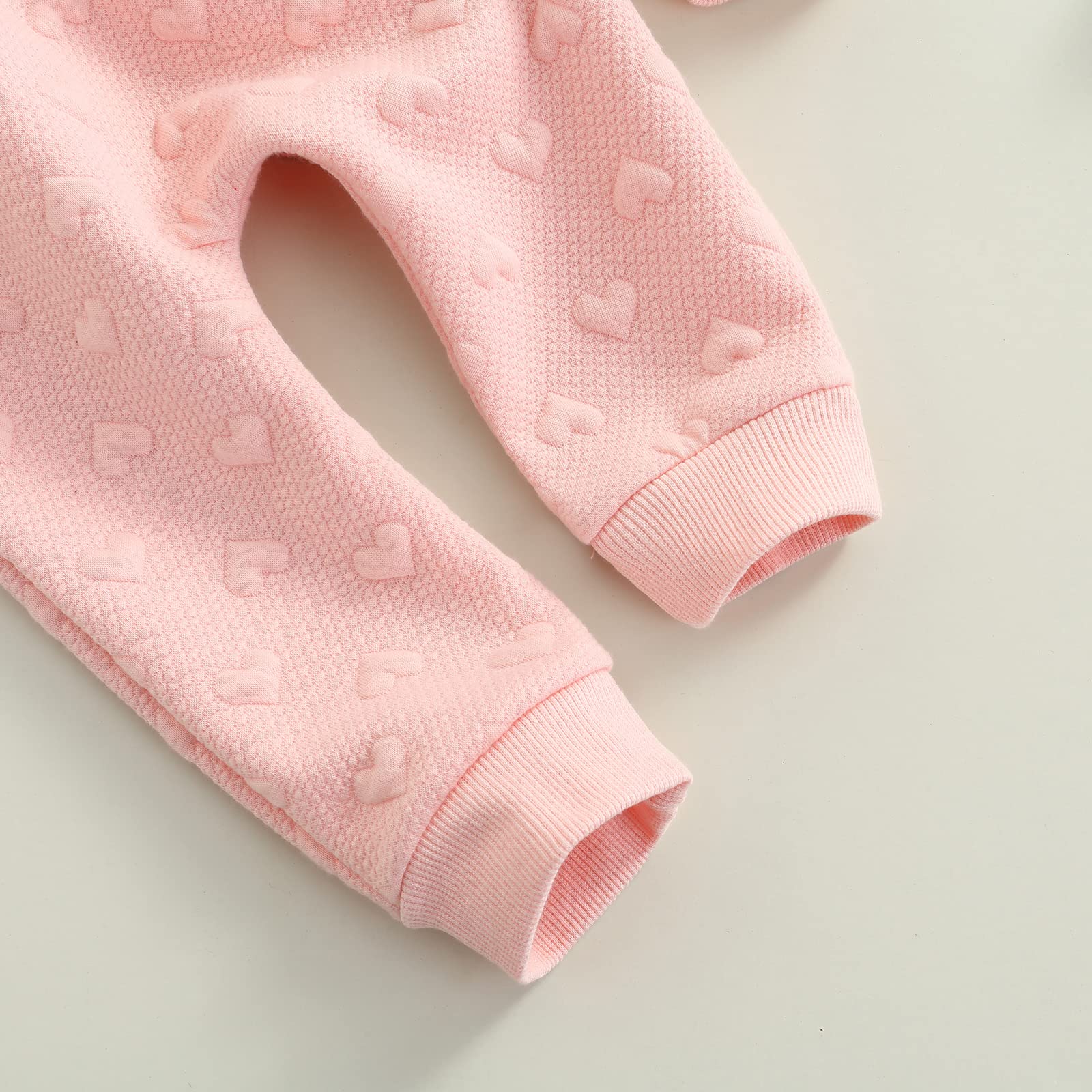 Ynibbim Valentine Baby Girl Clothes Set Ruffle Long Sleeve Sweatshirts Tops Pants Heart-Shape Printed Outfit (Pink, 6-12 Months)