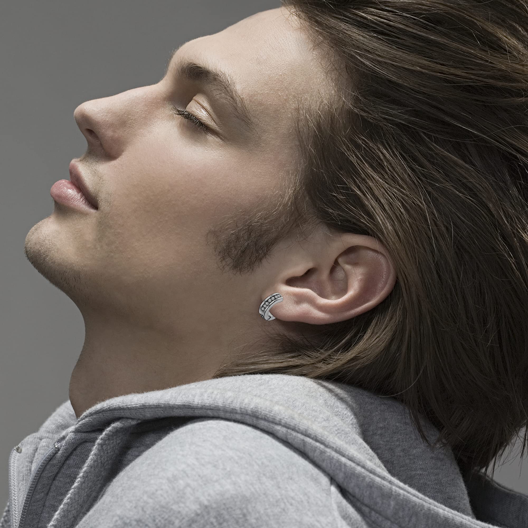 FIBO STEEL 9 Pairs Non-Piercing Earrings Stainless Steel Clip On Hoop Earrings For Men Women Paved CZ Ear Clip