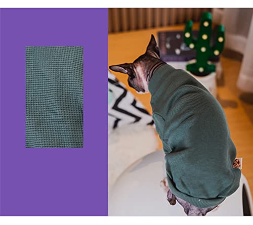 Sphynx Cat Clothes Autumn Solid Mesh Waffle T-Shirts Elasticity Breathable Pullover High Collar Kitten Shirts Pet Clothes for Cat (M (6-7.7lbs), Army Green)