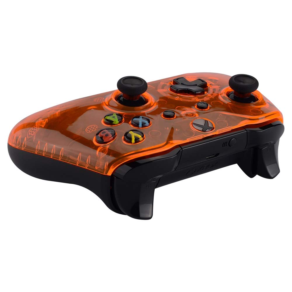 eXtremeRate Transparent Crystal Clear Orange Faceplate Cover for Xbox One Wireless Controller (Model 1708), Custom Case Front Housing Shell for Xbox One S X Controller - Controller NOT Included