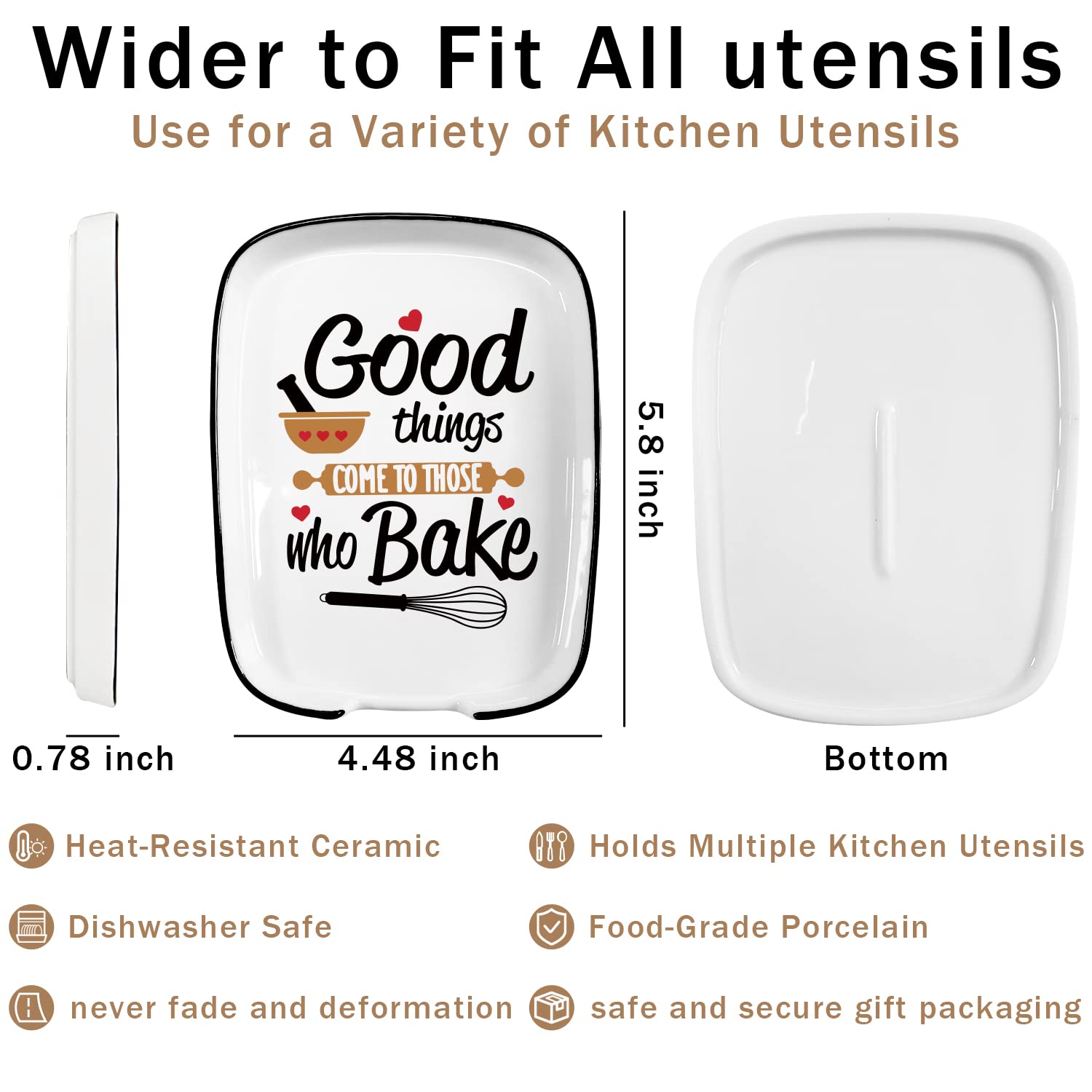 Good Things Come To Those Who Bake Ceramic Egg Beaters Rest for Kitchen Utensils Kitchen Countertop or Stove, Heat-Resistant Rest Cooking Spoons, Egg Beaters and Fork