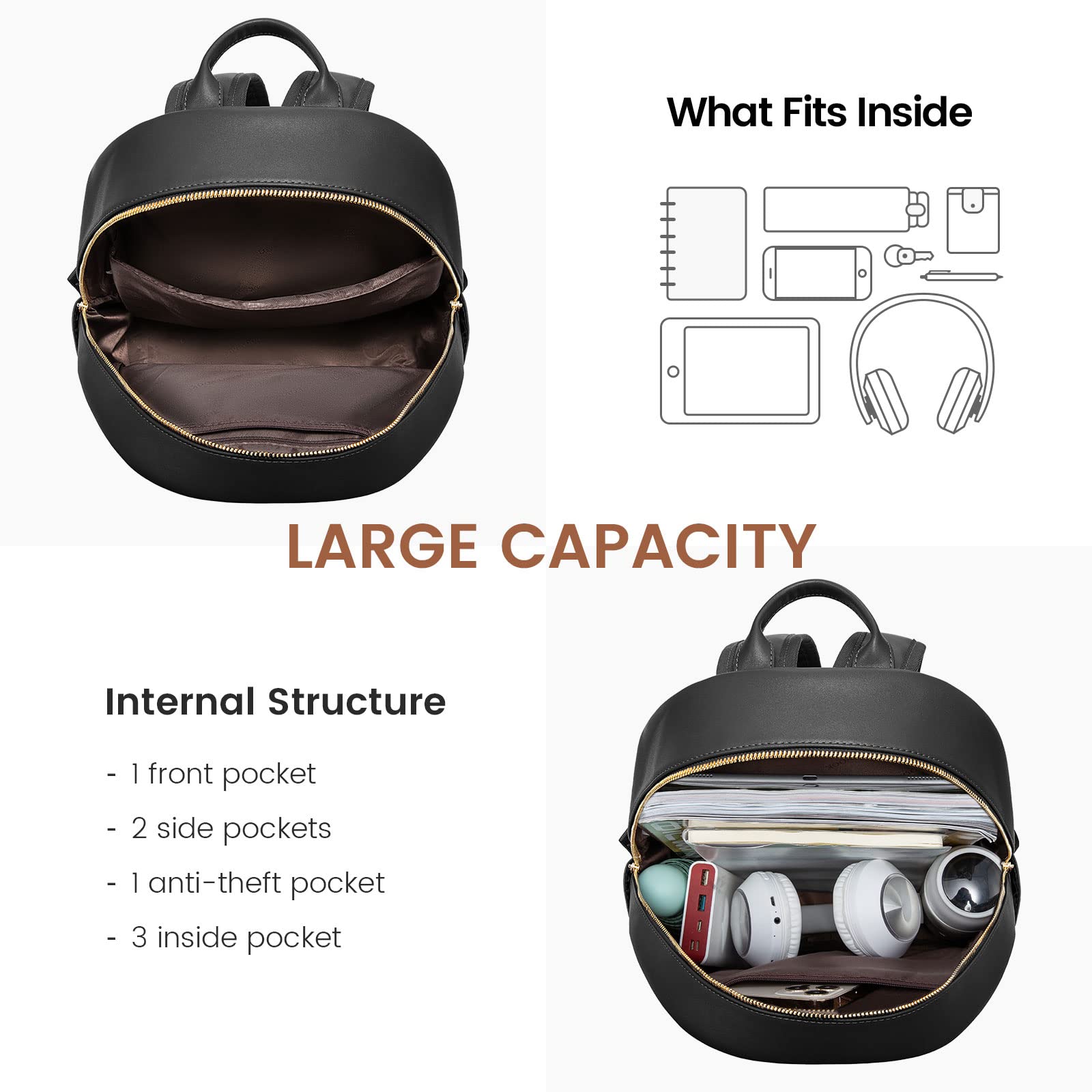 LOVEVOOK Leather Backpack Purse for Women, Casual Backpack, Cute PU Satchel Backpack, Water Resistant Travel Backpack, Fashion Purse