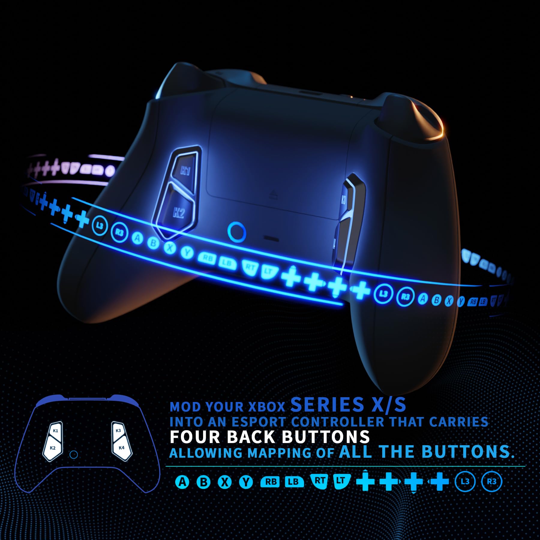 eXtremeRate VICTOR X Remap Kit for Xbox Series X/S Controller, 6 Profiles & Black Redesigned Back Shell & Side Rails & 4 Back Buttons for Xbox Core Wireless Controller - Controller NOT Included