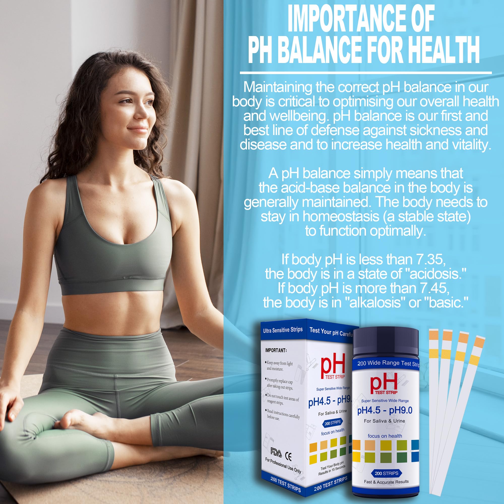 PH Test Strips for Urine & Saliva - 200ct Urine PH Test Strips for Humans, Fast & Accurately Track & Monitor Your pH Level (4.5-9.0ppm) in Seconds, Quick & Easy to Test Alkaline & Acid Levels in Body