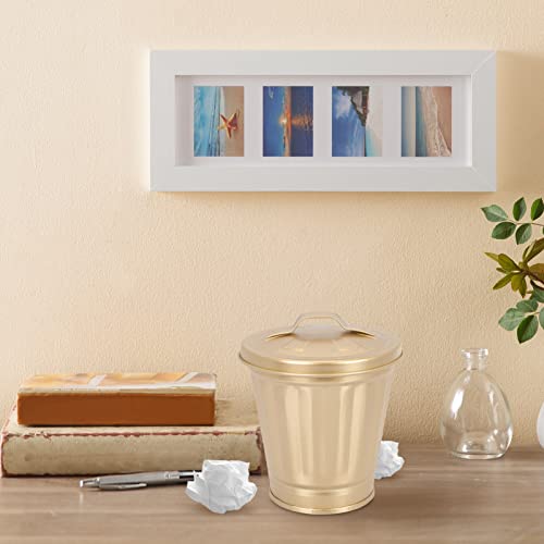 TOPBATHY 2 Pcs Mini Trash Can Metal Garbage Can with Lid Pencil Cup Holder Desktop Wastebasket Galvanized Garbage Holder Flower Buckets for Home Kitchen Office Decor