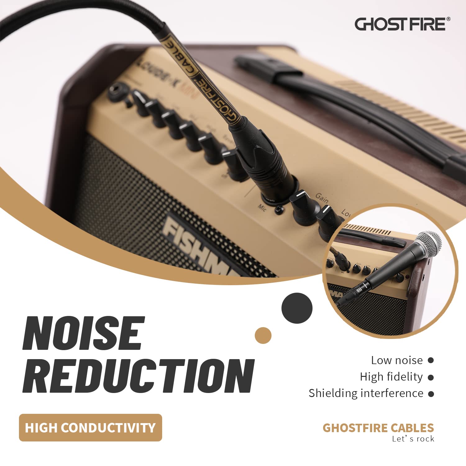 GHOSTFIRE XLR High Performance Noise-Cancelling 1/4" TRS-to-XLR Male Standard Balanced Microphone Cable (10 feet-(1/4" TRS-to-XLR Male)