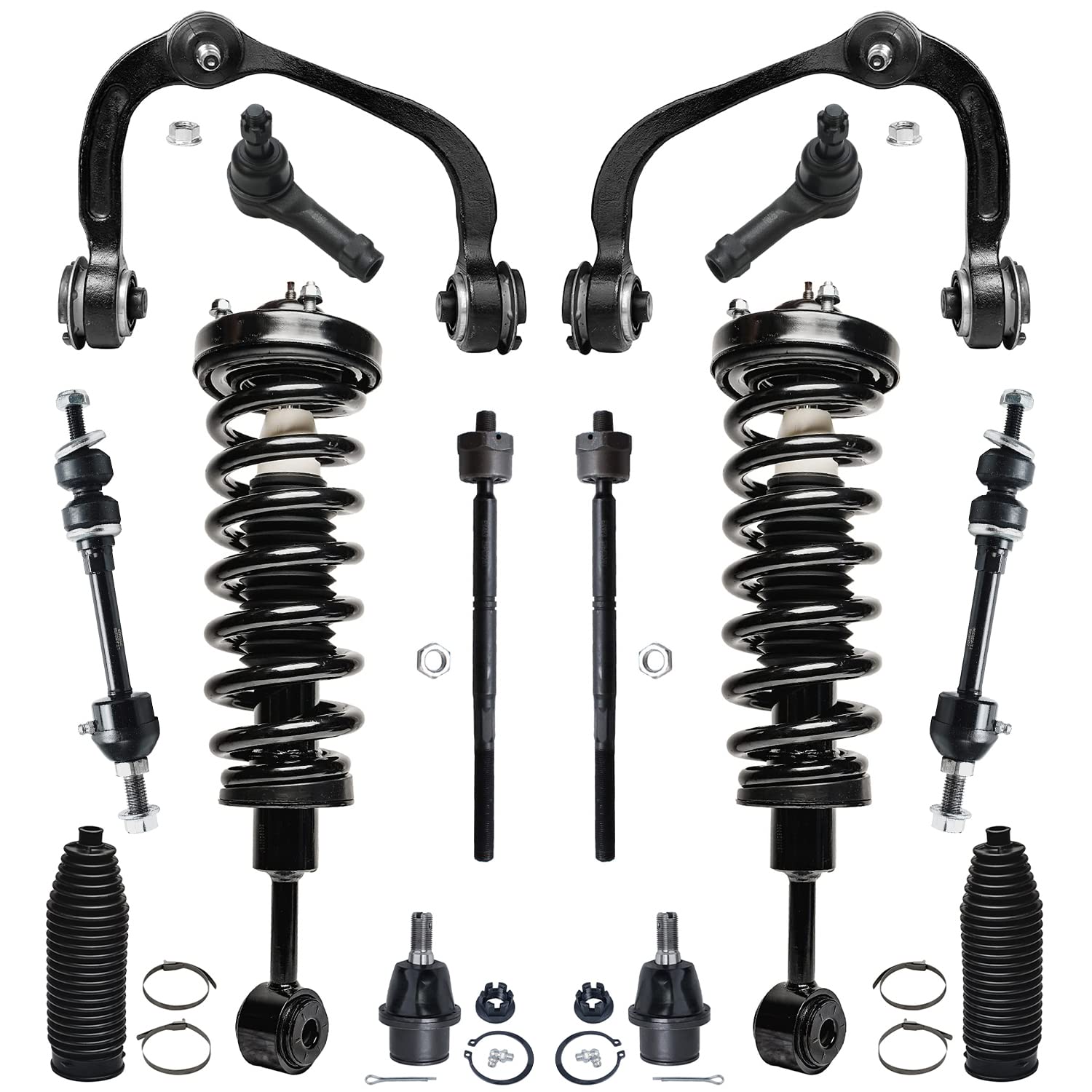 Detroit Axle - 14pc Front Suspension Kit for 4WD 2005-2008 Ford F-150, 2006-2008 Mark LT 2 Upper Control Arms with Ball Joints 2 Lower Ball Joints 2 Struts Replacement 2 Sway Bars 4 Tie Rod 2 Boot