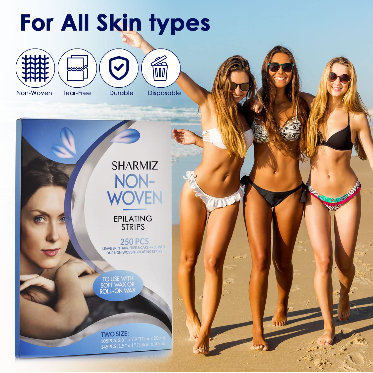 Non Woven Wax Strips 250 Pieces, Body and Facial Wax Strips for Hair Removal (Does Not Contain Wax) , Large 2.8β x 7.9β and Small 1.5β x 3.9β Waxing Strips