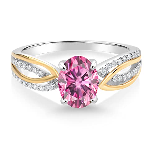 Gem Stone King 925 Sterling Silver and 10K Yellow Gold 8X6MM Oval Gemstone Birthstone and White Lab Grown Diamond Engagement Ring For Women | Available In Size 5, 6, 7, 8, 9