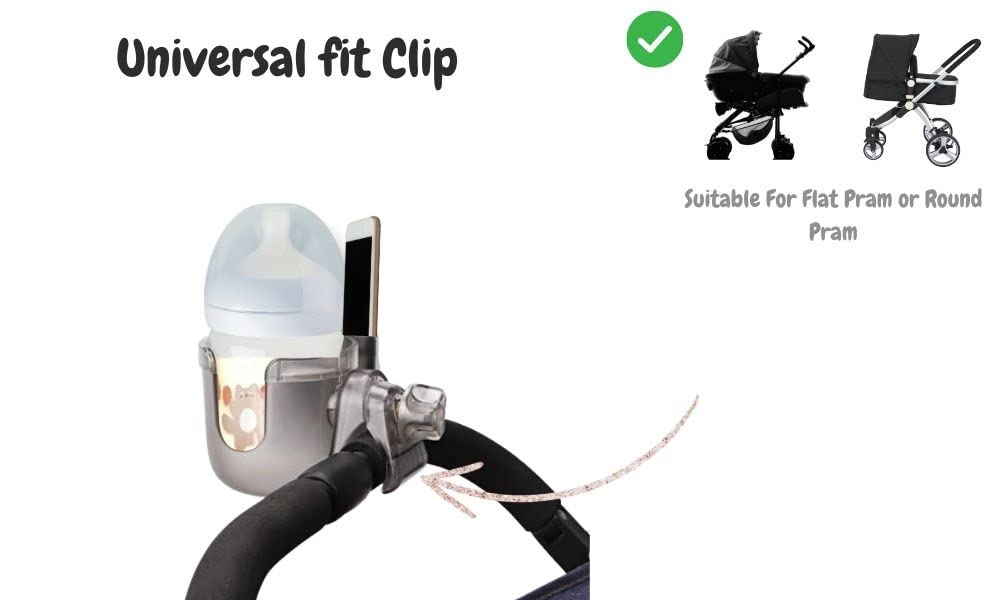 JASMARAZZRE Stroller Cup Holder with Phone Holder, Stroller organizer, accessories for bike, scooters, wheelchair, walking aid. Universal fit Clear