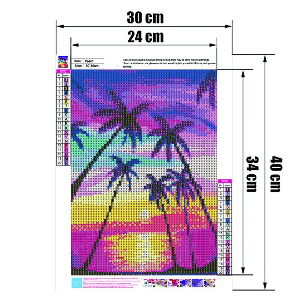 DIY 5D Diamond Painting by Number Kit,Crystal Rhinestone Diamond Embroidery Paintings Cross Stitch for Home Wall Decor Rainbow Coconut Tree,11.8 x 15.7 inch