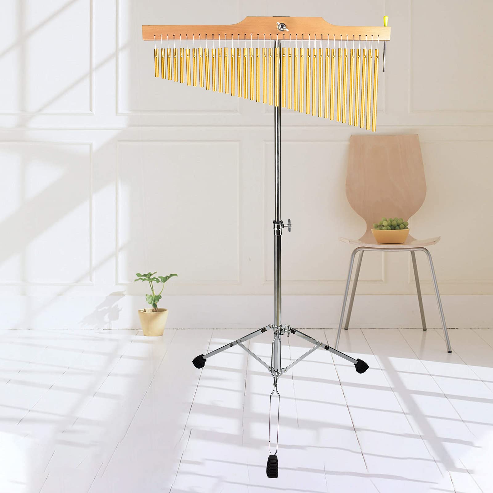 ENNBOM Bar Chimes with Adjustable Stand 25 Note 36 Note Single-row Wind Chime Musical Percussion Instrument (36 Note, Frosted gold)