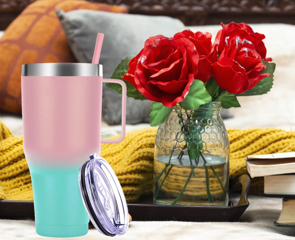 Merfefe 40oz Insulated Coffee Tumbler with Handle.40 oz Tumbler with Handle and Lid and Straw.Keep Drinks Cold Hot.Easy to Hold,Sweat Proof,Leak Proof,Dishwasher Safe.