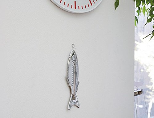 Kikkerland Hanging Fish Thermometer Chrome Plated Stainless Steel Farenheit/Celsius Indoor Outdoor
