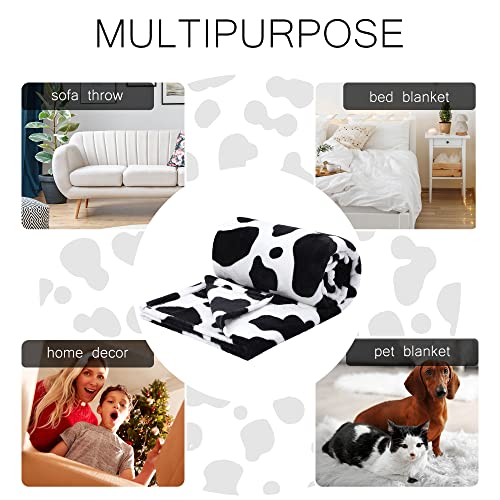 PiccoCasa Cow Printed Blanket, Soft 300GSM Fleece Flannel Throw Blanket Lightweight Cute Comfy Warm Cow Texture Black and White Cowhide Blankets for Couch Sofa Bed Office 39" x 51"