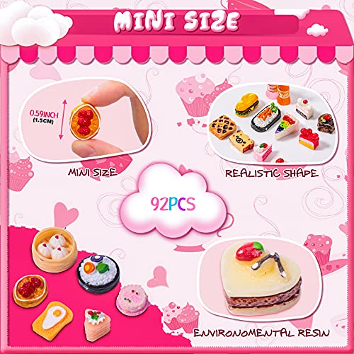 Skylety 92 Pieces Christmas Miniature Food Drinks Toys Christmas Dollhouse Resin Mini Foods for Mini Kitchen Accessories