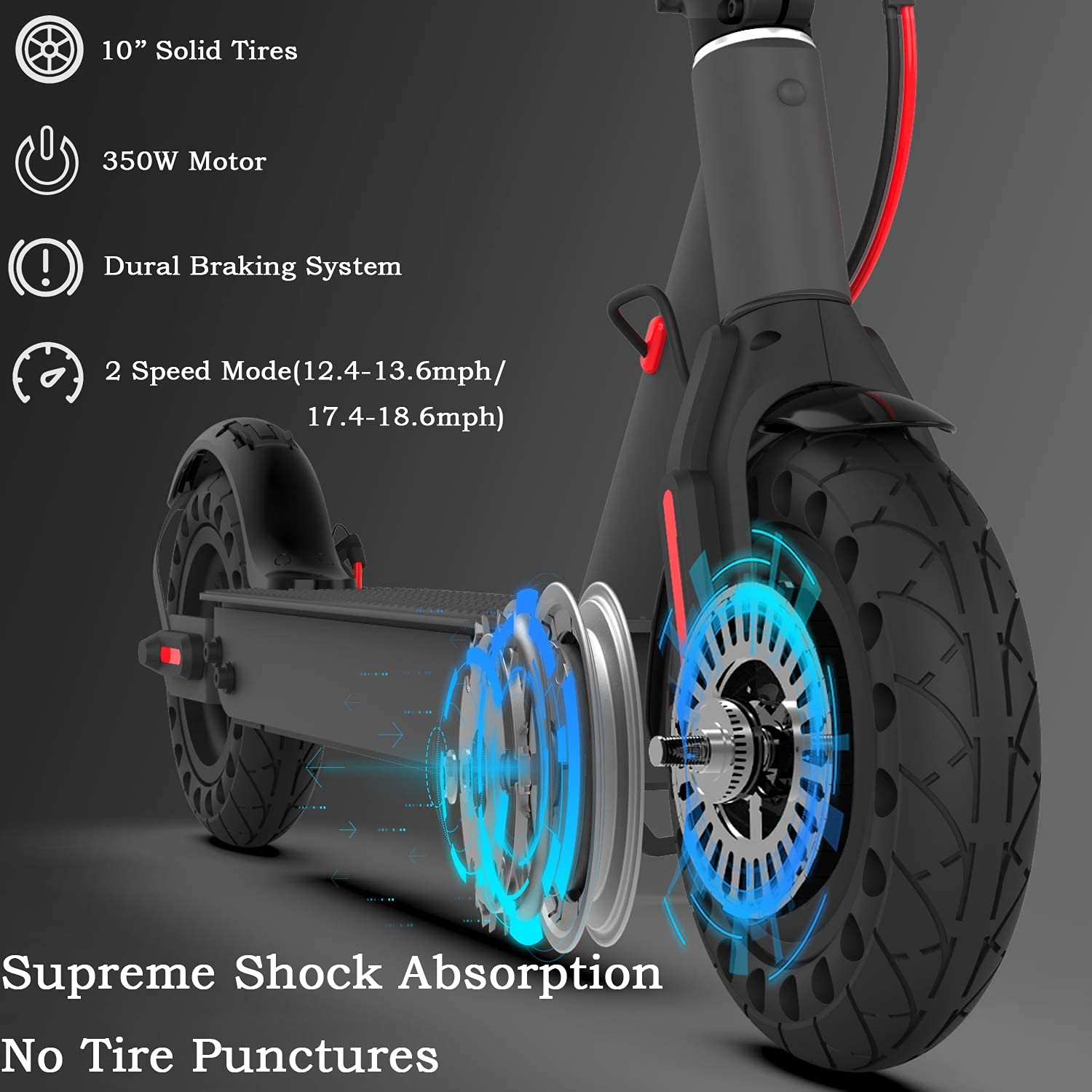 FIDICO Electric Scooter, 350W Brushless Motor, 10’’ Solid Tires, Up to 18 MPH & 20 Miles Range, Folding Commuter Electric Scooter for Adults (Black)